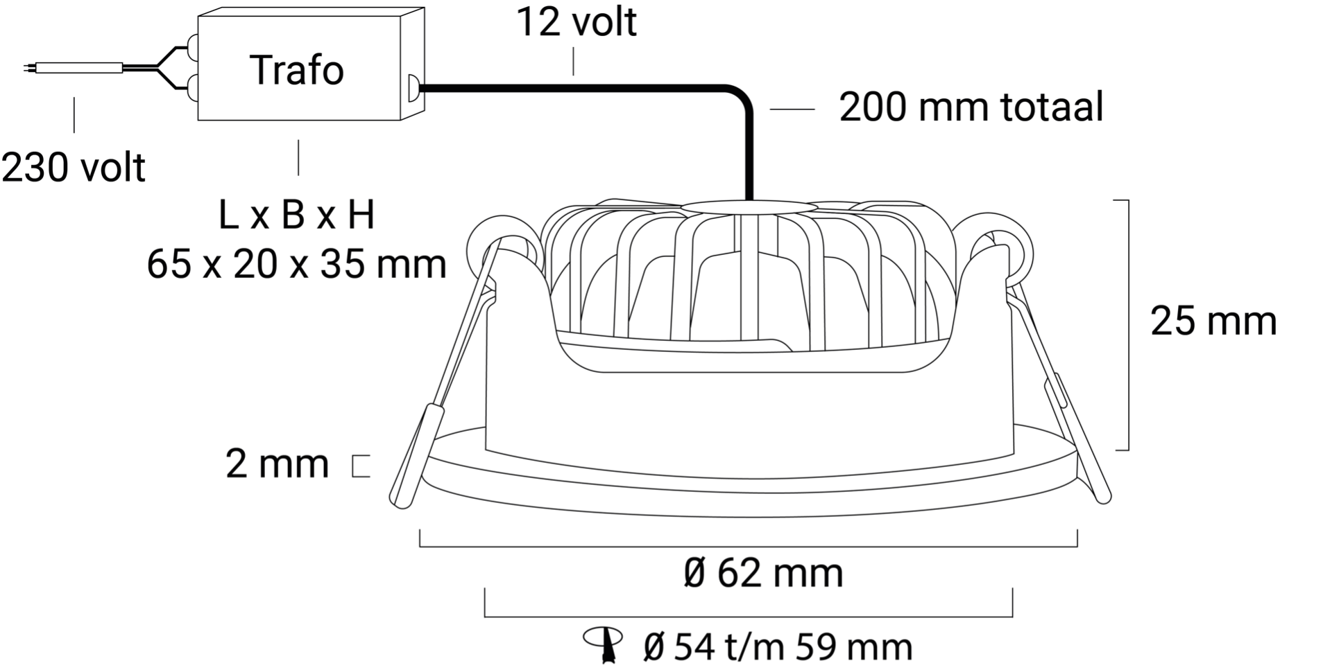 Mini led inbouw spot dimbaar 5 watt 450 lumen zwart 3000k
